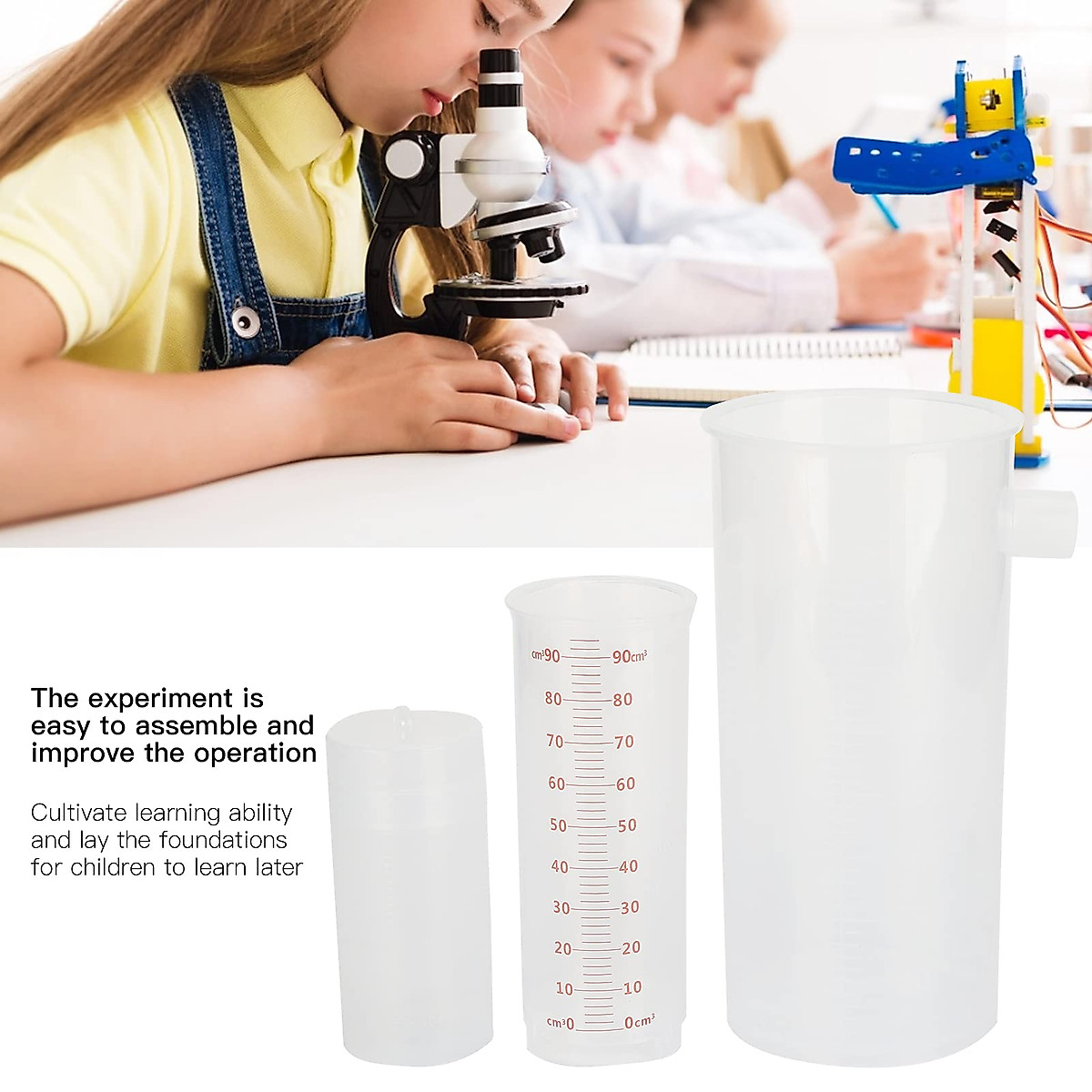 Plastic Graduated Cylinder,Physics Experiment Measuring Test Tube Set with Overflow Cup,Weight and 2 Hook,Suitable for Physics Teaching(Buoyancy Principle Experimental Equipment)