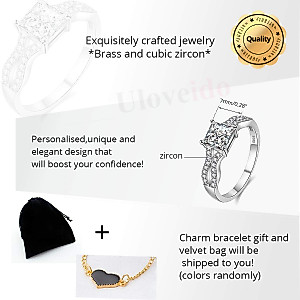 Uloveido Square Cubic Zirconia Diamond Infinity Promise Anniversary Wedding Infinity Ring Promise for Bridal Women Size 6 WX026