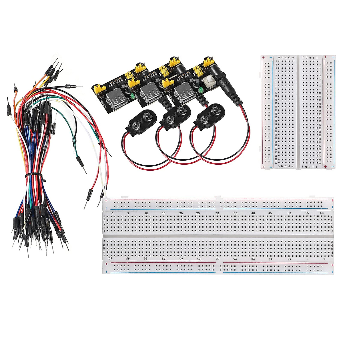 AITIAO Breadboard Kit with 1Pcs 830 & 400 Tie-Points Breadboard 65Pcs Breadboard Jumper Wires 3Pcs Power Supply Module MB 102(5V/3V) 3Pcs I Type Battery Clip