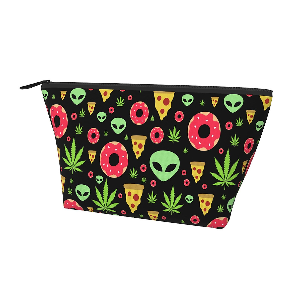 Lightweight Travel Portable Cosmetic Bag Compatible with Alien Donut Pot Leaf Weedleaf Pizza Black, Casual Toiletry Makeup Carrying Pouch Multifunction Coin Cash Storage Cases for Women