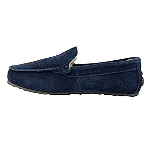 Clarks Mens Suede Moccasin Slippers Warm Cozy Indoor Outdoor Plush Faux Fur Lined Slipper For Men (9 M US, Navy)