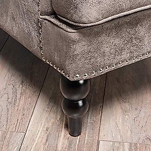 GDFStudio Medford Brown Tufted Club Chair, Fabric Accent Chair with Studded Nailhead Accents