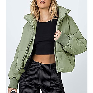 ZCSIA Women's Winter Long Sleeve Full Zipper Oversized Baggy Puffer Short Down Jacket Coat,PeaGreen,XSmall
