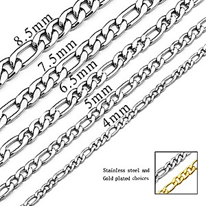 Monily Chain Necklace for Men 4MM 16 Inches Stainless Steel Figaro Link Chain for Women Boys