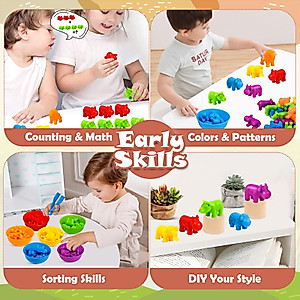 GKDOMS Counting Animals Toys Matching Game with Sorting Bowls Preschool Learning Activities Montessori Sensory Toy for Math Color Sorting, Party Favors Birthday Gifts for Kids Toddlers