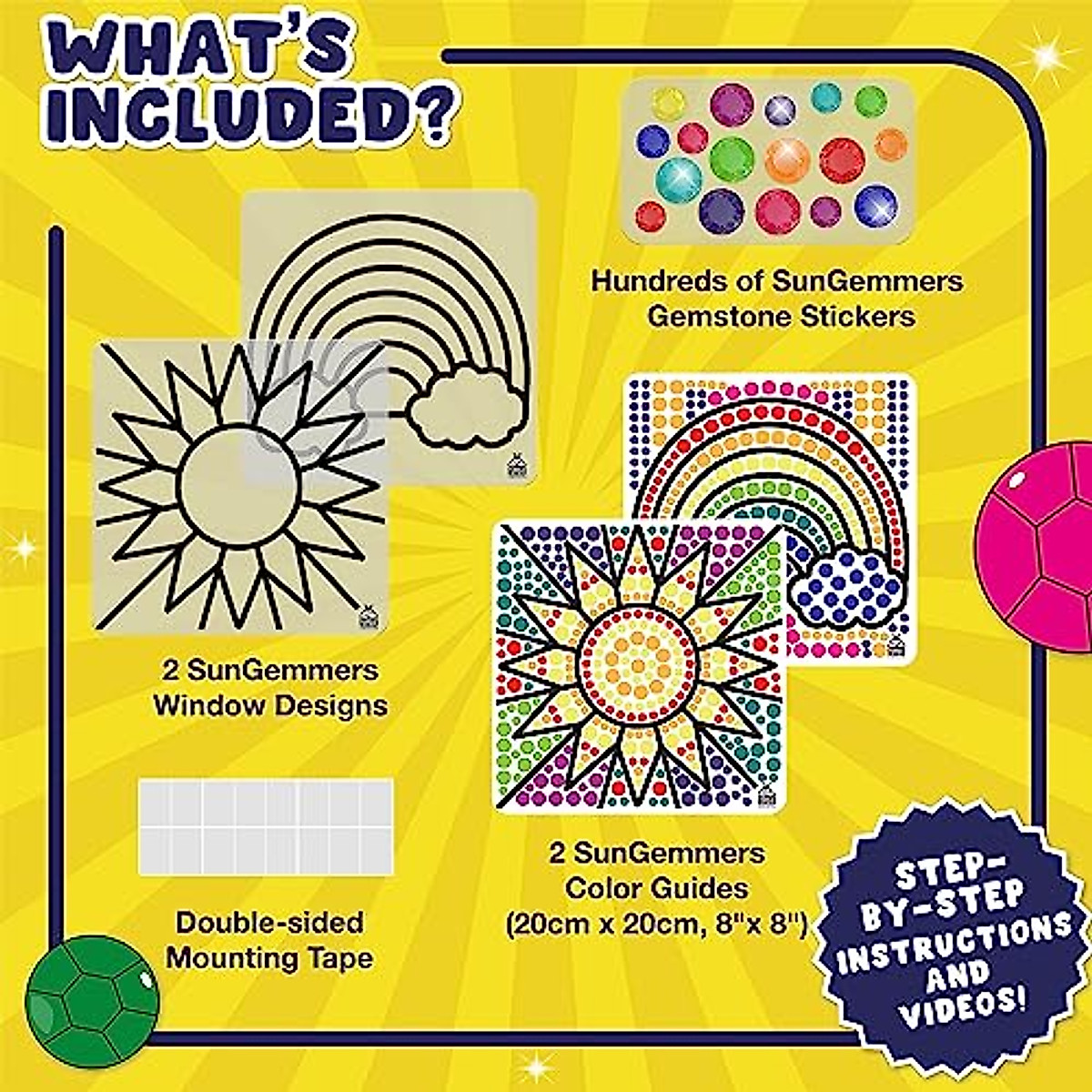 SUNGEMMERS Window Art Kit for Kids, Gem Art Suncatcher - Great 7 6 Year Old Girl Birthday Gift Ideas, & Gifts for 4 5 6 7 8 9 10 Year Old Girls & Boys - Fun Arts & Crafts for Kids Ages 6-8 8-12 4-6