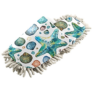 Watercolor Seashells Starfish Mop Slippers Shoes Cover for Floor Cleaning Washable Dust Hair Dirty Cleaners Microfiber Mop Socks for Office House Kitchen
