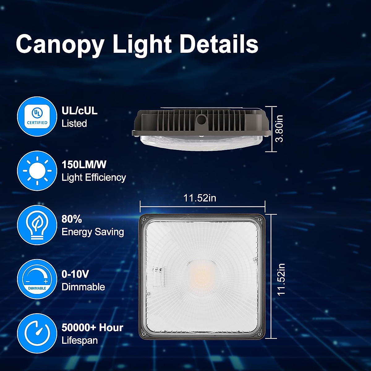 LED Canopy Light 60W, 9000LM LED Canopy Lights Outdoor, 5000K Daylight Square Canopy Gas Station Light for Carport Shop Garage Warehouse Porch Hotel Building Entrances UL Listed, 4 Pack