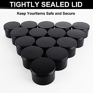 OBKJJ 42 Pack Round Cans with Screw Lid 7 Oz Aluminum Metal Tins DIY Food Candle Containers for Lotion Bars, Balms, Salve, Spices, Beard Balm, Crafts with 4 Markers 6 Sheets Label Stickers (Black)