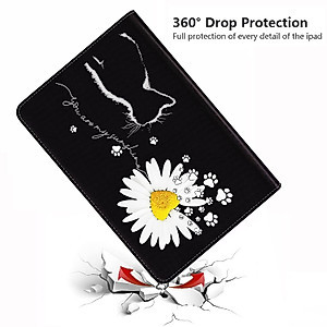 POIUYTREW Case for Samsung Galaxy Tab A7 Lite 8.7 Inch 2021 Model (SM-T220/T225/T227), PU Leather Folio Case Smart Cover with Stand & Auto Wake Sleep, Cat and Daisy Flower