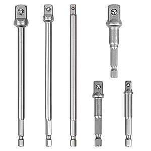6-Piece Impact Square Drive Socket Adapter Set, 1/4" 3/8" 1/2" Impact Driver Socket Adapter, 1/4 Shank Impact Adapter Set