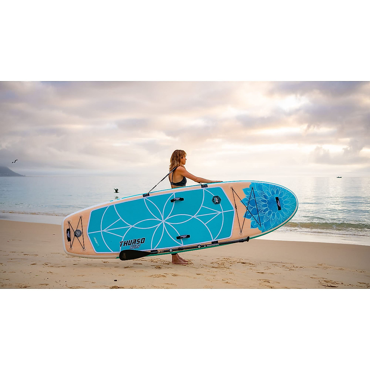 THURSO SURF Tranquility Yoga Inflatable Stand Up Paddle Board SUP 10'8 x 34'' x 6'' Two Layer Deluxe Package Includes Carbon Shaft Paddle/2+1 Quick Lock Fins/Leash/Pump/Roller Backpack