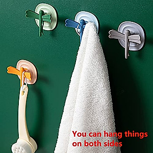 Defrko Multifunction Wall Hooks, Reusable Dragonfly Seamless Adhesive Holders, Decorative Hooks for Coat Towel Waterproof Bathroom Kitchen Hanging Heavy Duty, 4 Pcs
