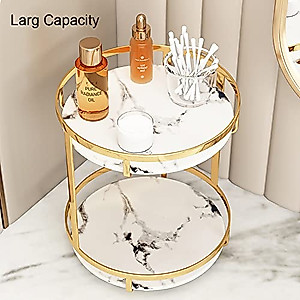 WINTENT Metal Rotating Makeup Organizer with makeup brush holder ,2 tier Lazy Susan Bathroom Organizer Countertop Gold (2 Tier)
