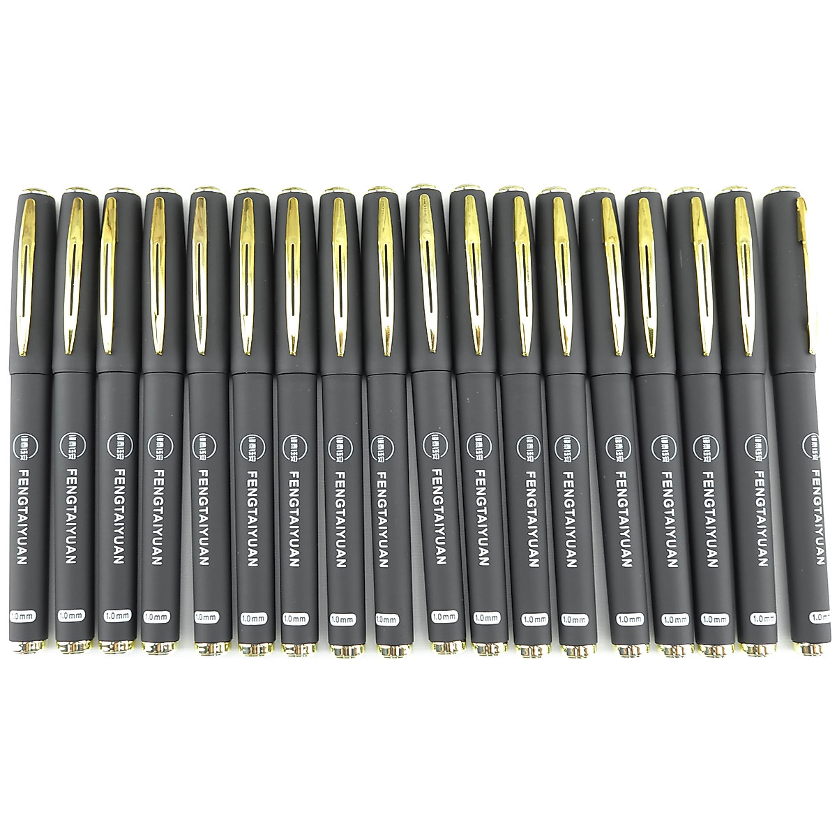 Fengtaiyuan 10P18, Black Gel Ink Rollerball Pens - Comfortable Non-Slip Grip, Black Ink, Bold Point, 1.0mm Quick-Drying Ink, 18-Piece Box (10P18)