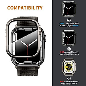 AHNHSKY Protective Case with Tempered Glass Screen Protector Compatible with Apple Watch Series SE 6 5 4 44mm, Ultra Style Slim Scratch Resistant Rugged Hard PC Cover Bumper for iWatch 44 mm