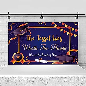 Labakita The Tassel was Worth The Hassle Backdrop, 2023 Graduation Backdrop Decor, College Graduation Party Decorations, We are so Proud of You Sign（Purple）