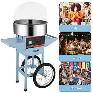 ROVSUN 21 Inch Cotton Candy Machine Cart, Commercial Cotton Candy Maker Machine Candy Floss Machine w/Stainless Steel Bowl, Sugar Scoop and Large Storage Drawer for Home Party Carnival, Red