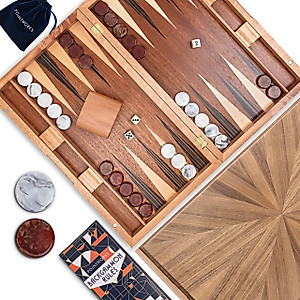 Pointworks 17 Inch Backgammon Sets for Adults. Beautiful Wood Inlaid Backgammon Board Game Set with Unique Checkers & Dice. Large Travel Backgammon Set for Adults, Backgammon Game for 2 Players