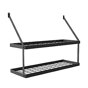 KES 30-Inch Pot Rack 2 Tier Pan Rack for Kitchen Wall Mounted Pot Organizer with 12 S-Hooks Heavy-Duty Matte Black, KUR218S75B-BK