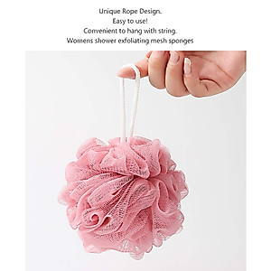 LISSOMPLUME Mesh Pouf Bath Sponge Exfoliating Shower Ball Pom Cleaning Accessory Pink Color