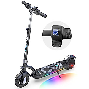 Gyroor Kids Electric Scooter, with 200W Motor & LED Visible Display, Colorful Lights, Adjustable Speed and Height, 10 Mph & 10 Miles Range Electric Scooter, Electric Scooter for Kids Ages 8-12, Silver