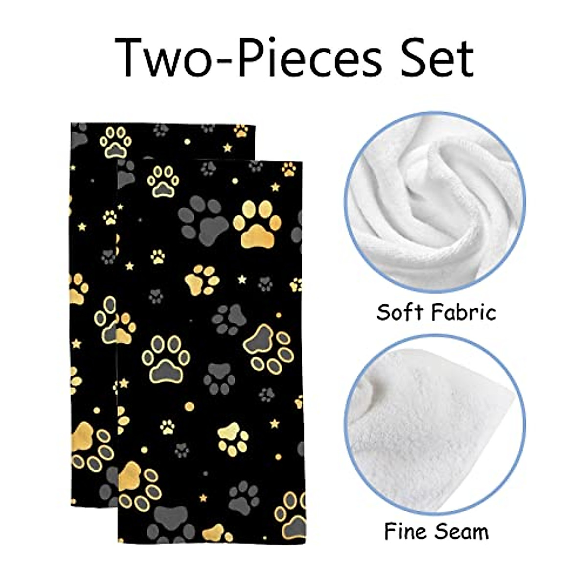 XOLLAR 2 pcs Hand Bath Towels Gold Dog Paw Print Star, Absorbent Soft Fingertip Towel Body Hair Drying Cloth for Bathroom Kitchen Gym Spa, 30” x 15” Quick Dry, 30 x 15 inches