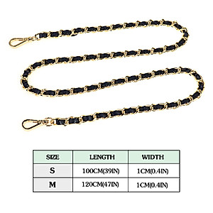 Glamorstar Gold Purse Chain Straps Woven Leather Crossbody Replacement Straps for Handbag Wallets Clutch Bags Black 120cm/47in
