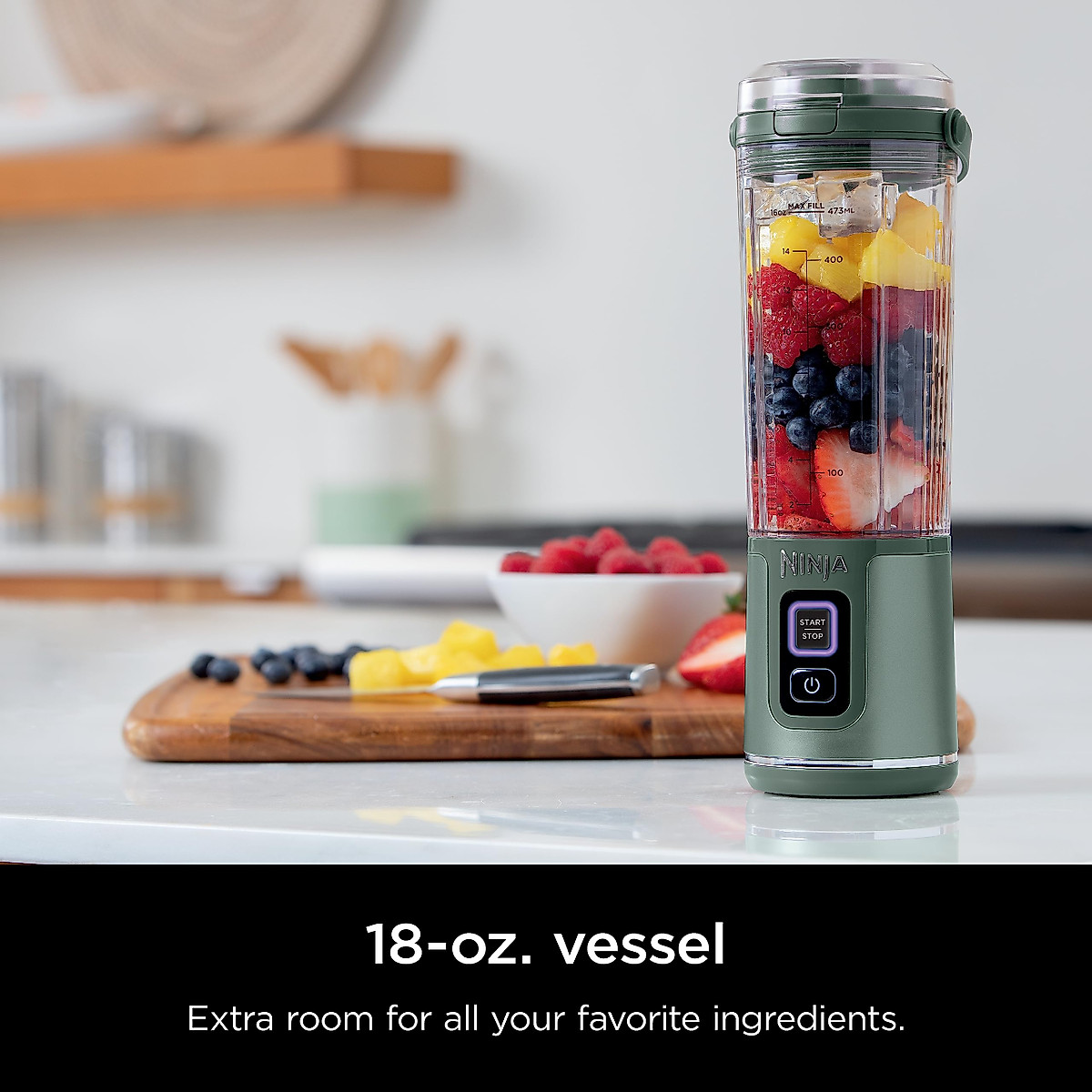 Ninja BC151EM Blast Portable Blender, Cordless, 18oz. Vessel, Personal Blender-for Shakes & Smoothies, BPA Free, Leakproof-Lid & Sip Spout, USB-C Rechargeable, Dishwasher Safe Parts, Forest Green