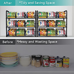 NORCEESAN Stackable Can Rack Dispenser 2 Pack Can Storage Rack Organizer Can Food Storage Rack Holds Up to 72 Cans for Kitchen Cabinet Countertops, Black