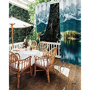 Outdoor Curtains for Patio 2 Panels Set Park Lake Forest Natural Scenery under the Sun Waterproof Privacy Outside Curtain Sun Blocking Grommet Drapes for Porch Gazebo Pergolas Balcony 52x108 Inch