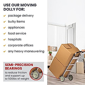 HaulPro Heavy Duty Aluminum Hand Truck - 8" Wheels with Horizontal Loop Handle and 500 lbs Load Capacity | 50.25" High, 17.5" Wide and 17.75" x 9" Diecast Nose Plate