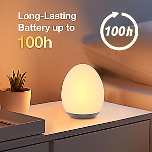 JolyWell Night Light for Kids with 7 Color Changing Mode & Dimming Function, Rechargeable Baby Egg Night Light with 1 Hour Timer&Touch Control, up to 100H, White