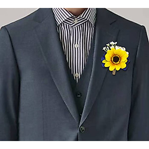 Ciandid Sunflower Wrist Corsage and Boutonniere Set for Wedding, 3PC Groom Boutonniere & 3PC Bride Wrist Corsage Wristlet Band Bracelet Artificial Flower for Wedding Ceremony Party Prom