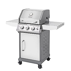 Royal Gourmet GG3001S Stainless Steel 3-Burner Propane, 25,500 BTU Cabinet Style Gas Side Tables, Outdoor Cooking Grill for Patio Garden Barbecue, Silver