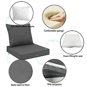 All Smiles Outdoor Seat Cushions for Patio Furniture Set of 24x24 Inch for Waterproof Replacement Cushions with Removable Cover for Chair Yard Garden Deck，Dark Gray