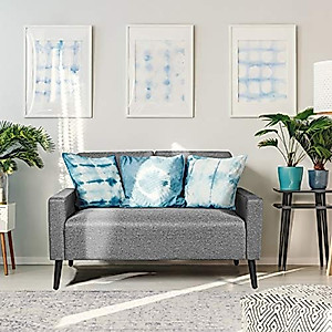 POWERSTONE Mid-Century Loveseat Fabric Modern Upholstered Sofa Couch with Removable Thick Backrest Elastic Cushion 2-Seat Armchair for Living Room Office