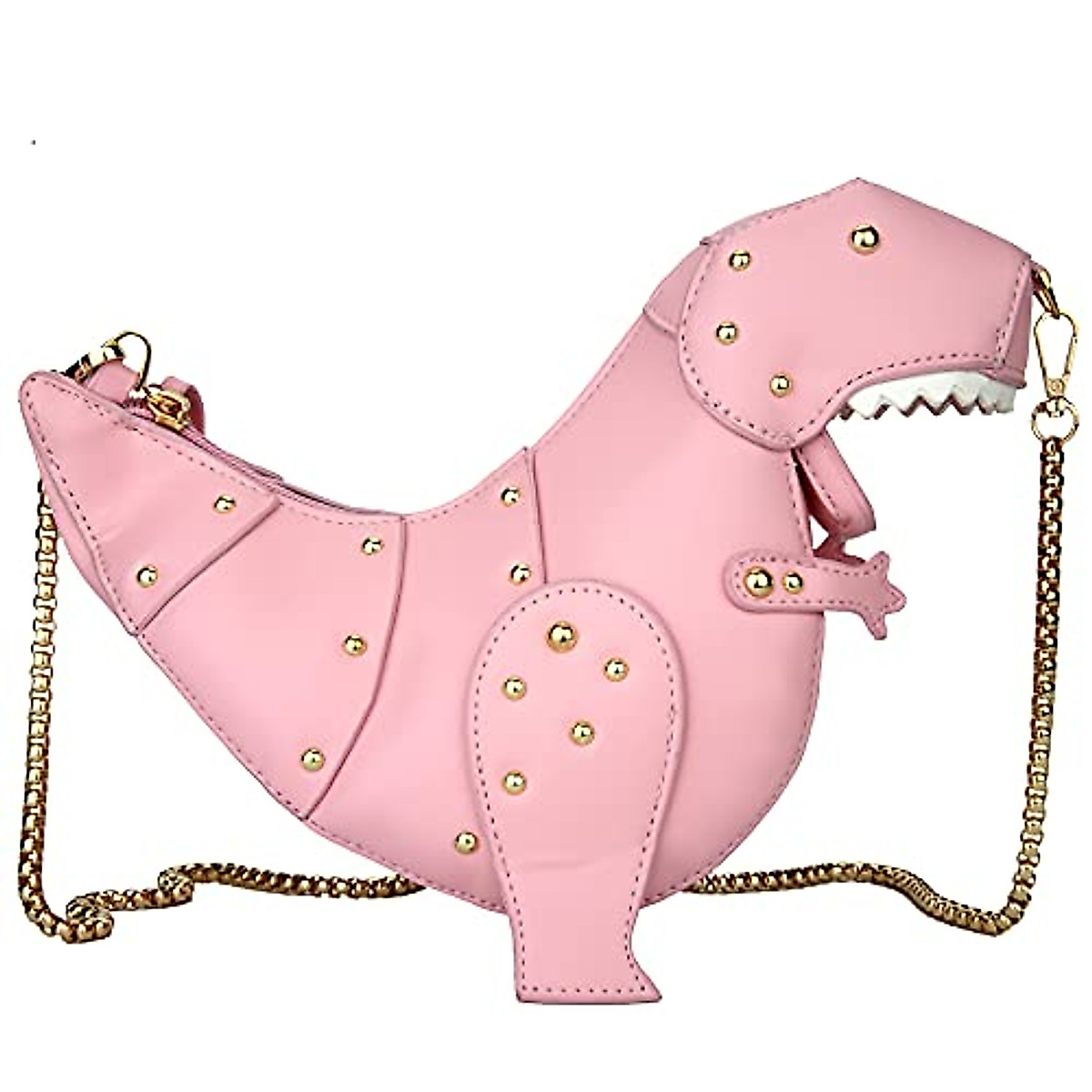 Ondeam Dinosaur Shoulder Purses,PU Rivet Tyrannosaurus Rex CrossBody Bag for Girl Women(Pink)