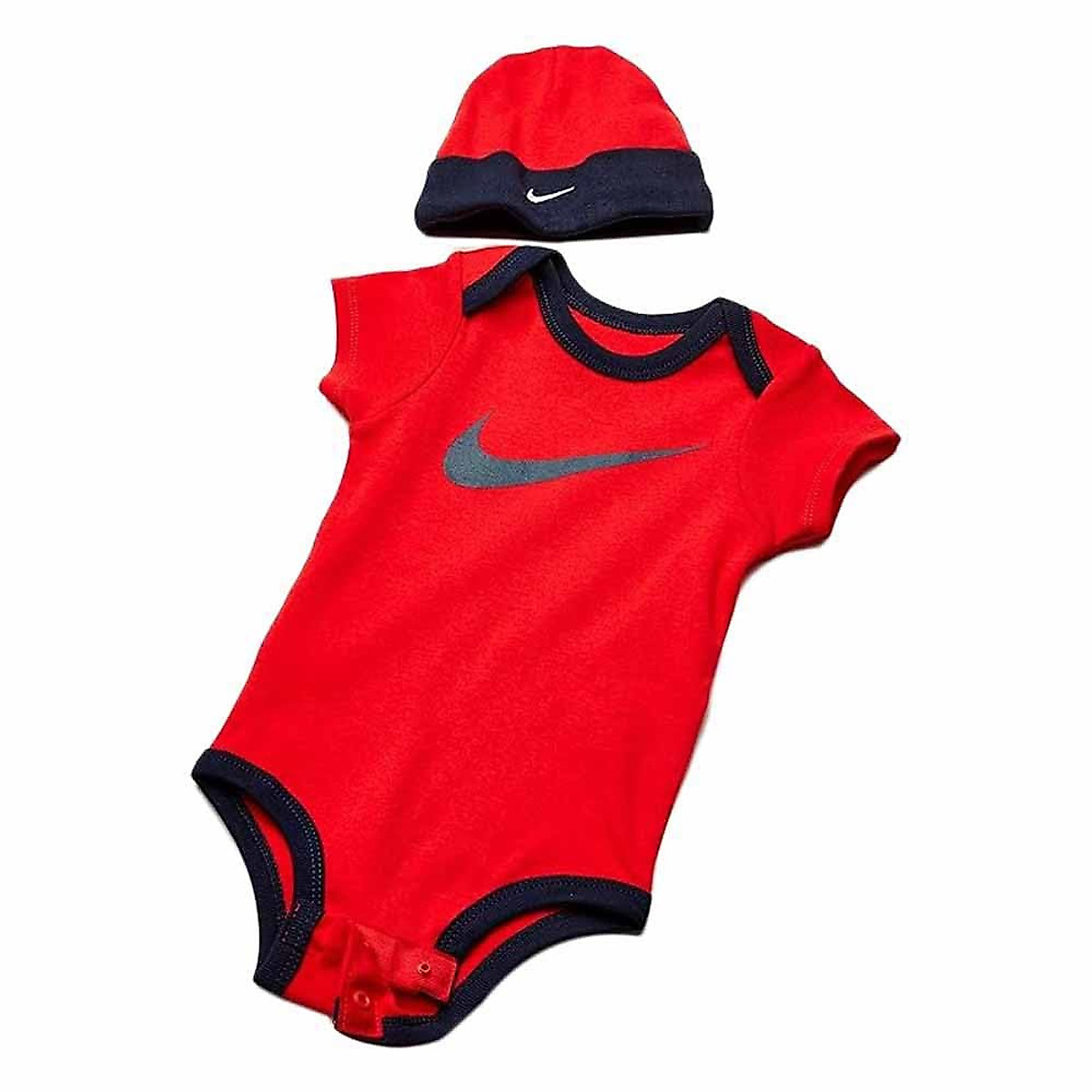 Nike Baby Hat, Bodysuit and Booties 3-Piece Gift Box Set, Red Swoosh, 0/6M
