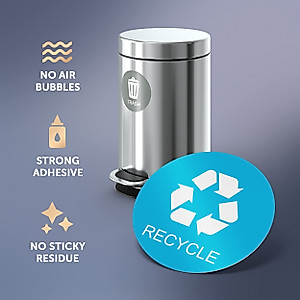 VBAP CORP Recycle Trash Bin Sticker - (Pack of 4) 3" Round Logo Sign Decal Labels Self-Adhesive Vinyl Laminated. Waterproof Indoor and Outdoor (Sky Blue/Gray)…