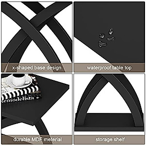 ChooChoo End Side Table, Modern End Table with Storage Shelf, X-Design Side Table Living Room (Black)…