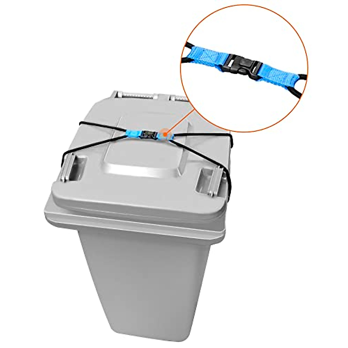 QWORK Trash Can Lock, 2 Pack Closed Garbage Lid Lock, for 30 - 50 Gallon Outdoor Trash Can, Bungee Cord Heavy Duty Animal Proof Trash Lid Lock for Dogs, Bears, Raccoons, Opossums