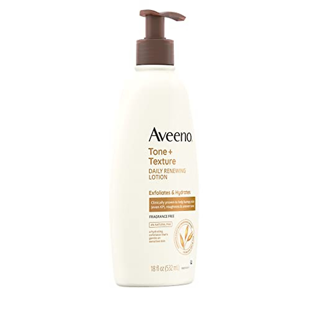 Aveeno Tone + Texture Daily Renewing Body Lotion With Prebiotic Oat, Gently Exfoliates & Hydrates Sensitive Skin, Clinically Proven to Help Bumpy, Rough Skin, Fragrance-Free, 18 Fl. Oz