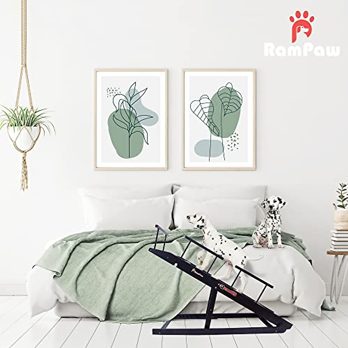 Adjustable Pet Ramp for All Dogs and Cats, 48" Long with Safety Side Rails - for Couch or Bed with Paw Non Slip Traction Mat & Steps, Adjustable Height - Sturdy, Dog Training Manual (Black)