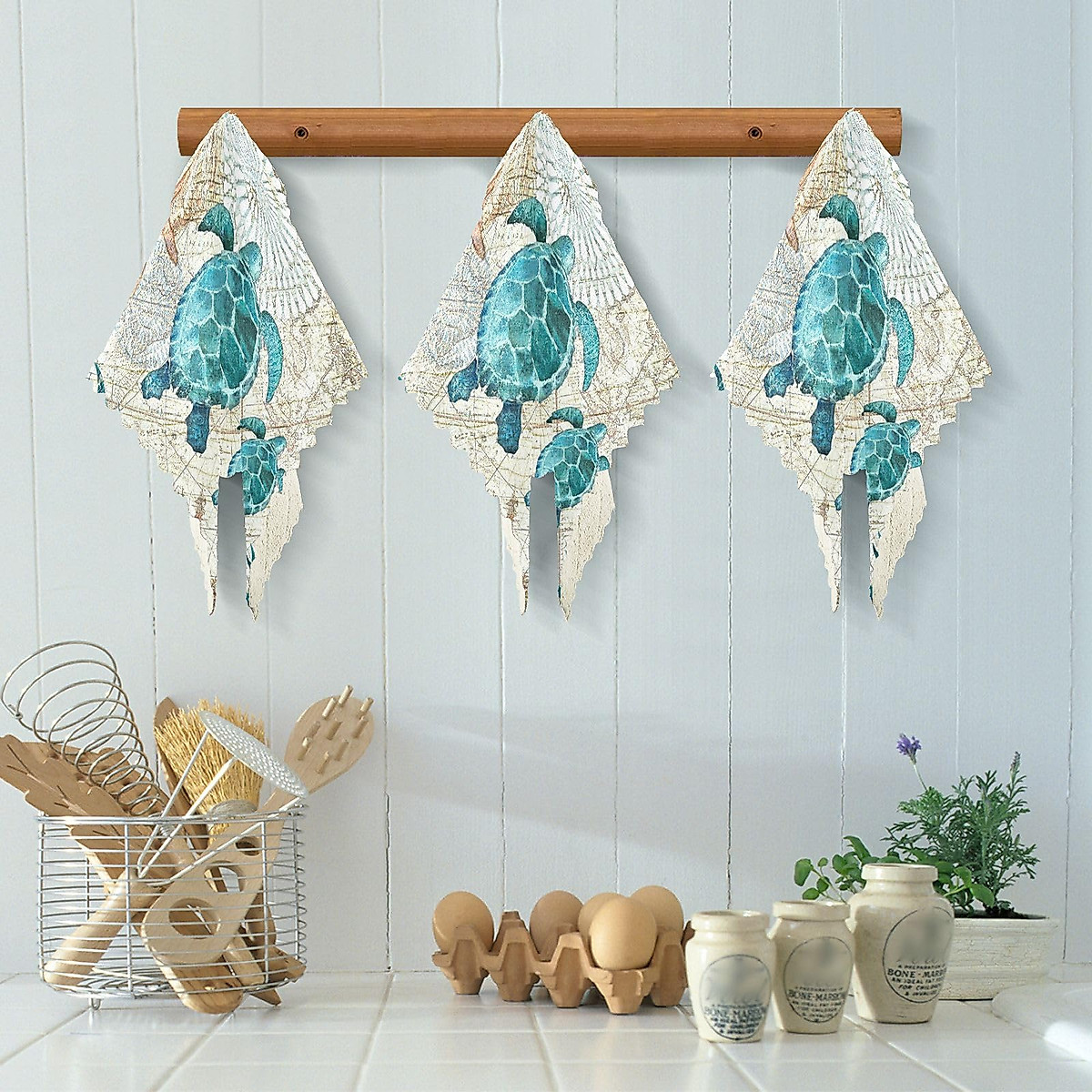 senya Vintage Ocean Sea Turtle Starfish Map Print Dish Cloths 6 Pack Dish Towels Reusable Cleaning Cloths Kitchen Hand Towels