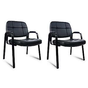 CLATINA Big & Tall 400 lbs Waiting Room Guest Chair, Leather Office Reception Chair No Wheels with Padded Arms for Elderly Home Desk Conference Room Lobby Side Salon Clinic, Black(2 Pack)