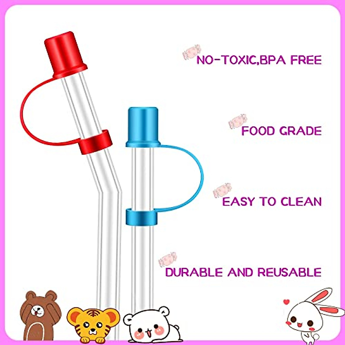 60 Pieces Colorful Drinking Straw Caps Reusable Plastic Drinking Straw Plugs Straw Cover Straw Tips Lids for Straws in 6 Colors (Basic Colors, 9.5 mm)