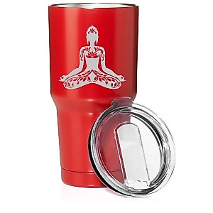 Smooth Body Tumbler Stainless Steel Vacuum Insulated Travel Mug Cup Gift Buddha Yoga lotus (30 oz, Red)