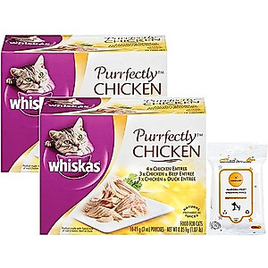 Aurora Pet Bundle (2) Whiskas Purrfectly Chicken Variety (10-Count) 3 Ounces Wet Cat Food Favorites with AuroraPet Wipes
