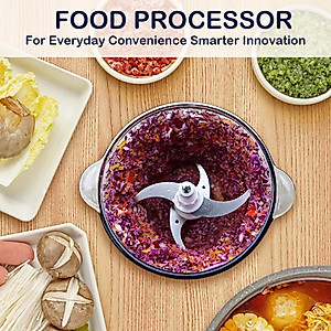 KOIOS 500W Powerful Electric Food Processor with 8 Cup Stainless Steel & Glass Bowls, 2 Speed Mode Electric Food Chopper with 2 Sets Blades Electric Meat Grinder Chopper for Family & Baby Use